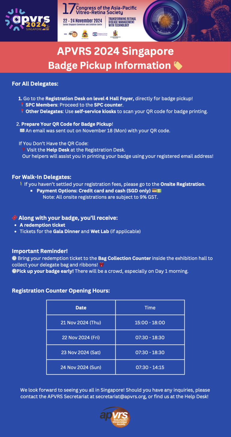 Badge Pickup Info – APVRS 2024 Singapore